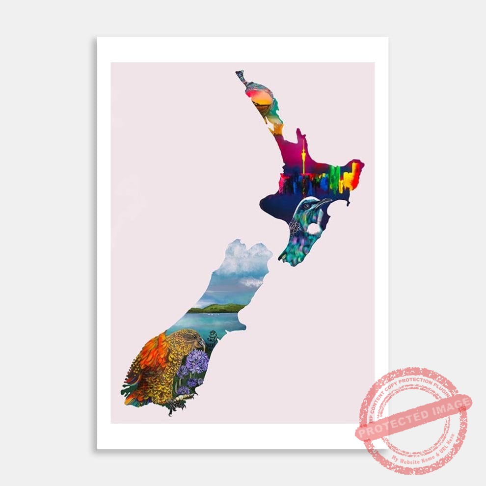 New Zealand Map Art Print By Samantha Payne - Art Collective