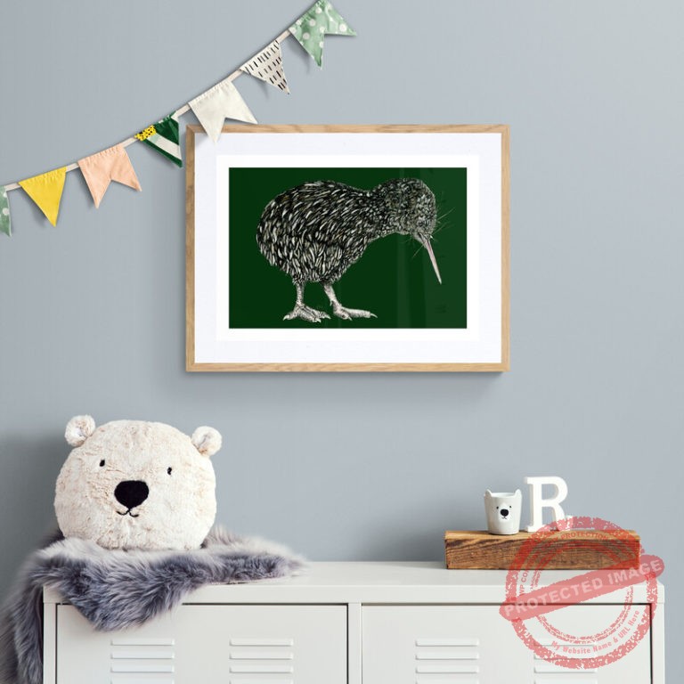 Little Kiwi Forest Green Art Print By Lesh Creates - Art Collective
